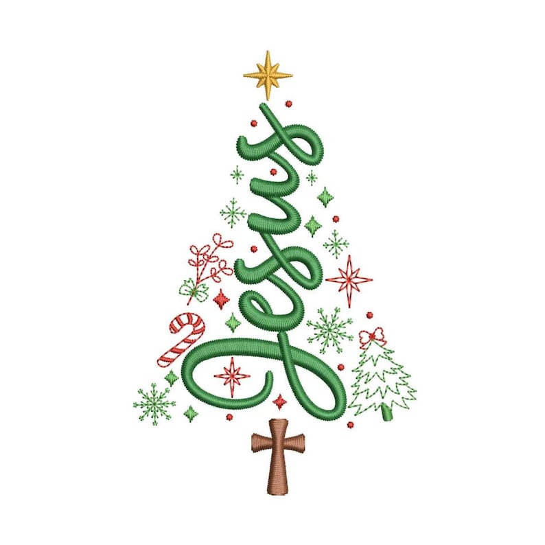 Jesus Embroidery Design, Christmas Tree Embridery, Christian Merry ...