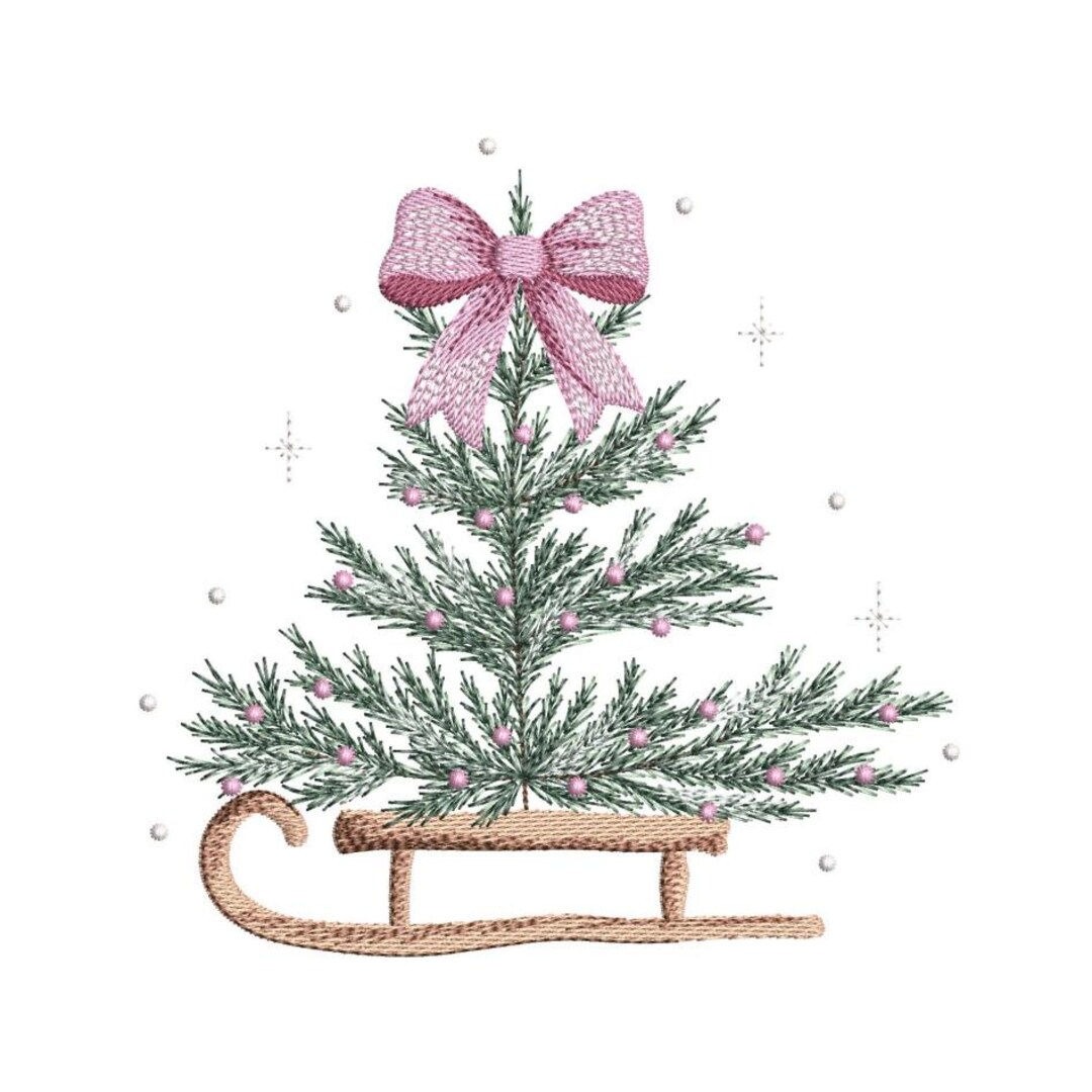 Christmas Tree Sled With Bow & Ornaments Embroidery Design, 3 Sizes ...