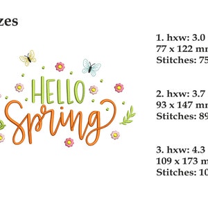 Hello Spring Embroidery Design, 3 Sizes, Instant Download - Etsy