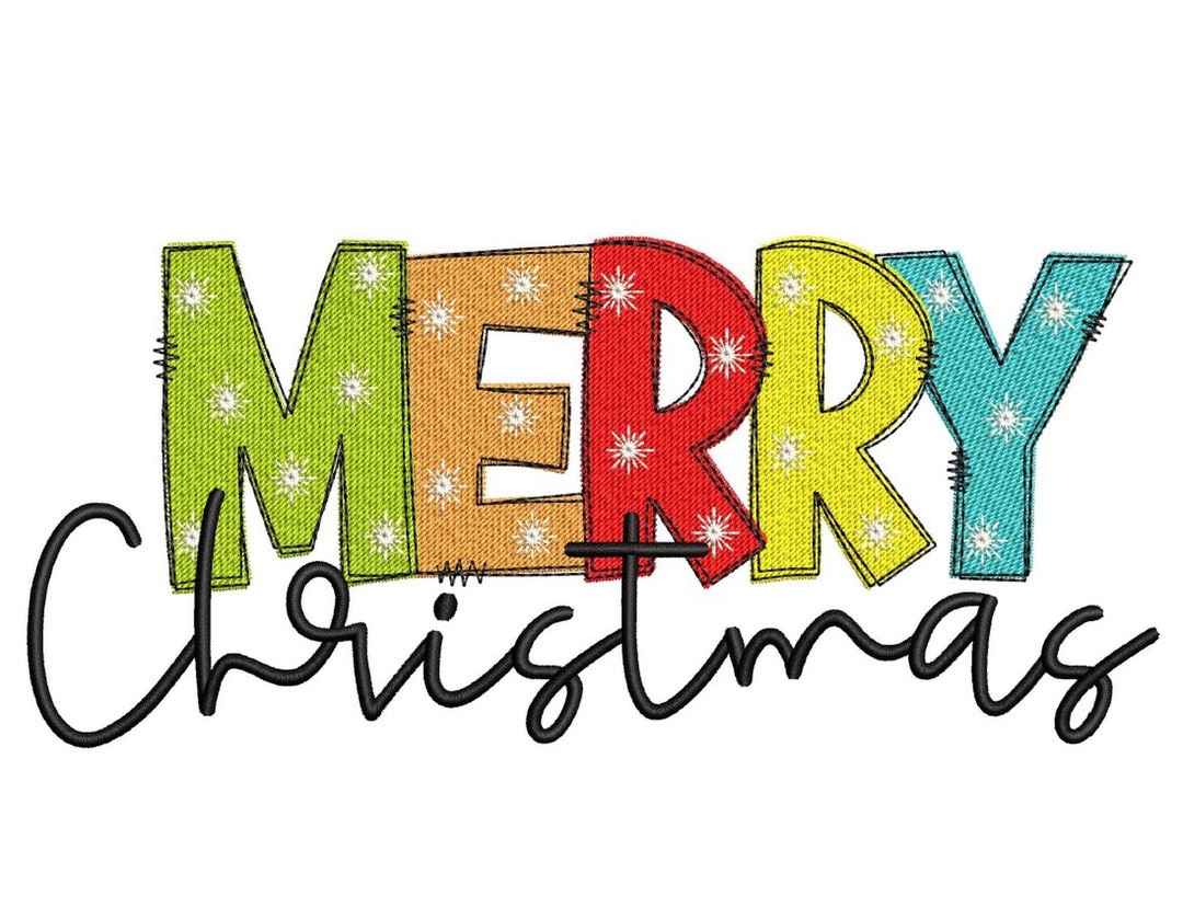 Merry Christmas Embroidery Design, 4 Sizes, Instant Download - Etsy