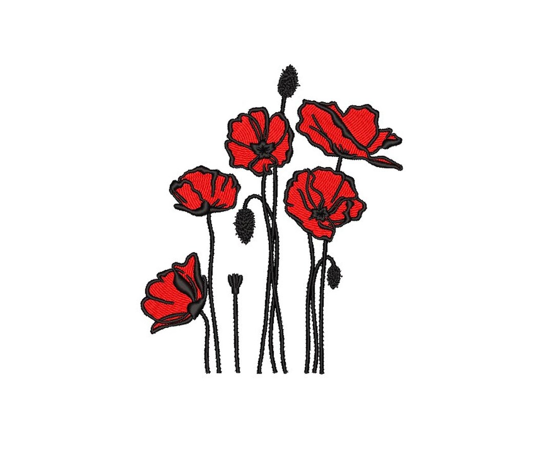 Poppies Embroidery Design, Flower Machine Embroidery Design, 3 Sizes ...