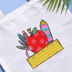 Back to School Embroidery Design, School Apple Embroidery, Teach Love ...