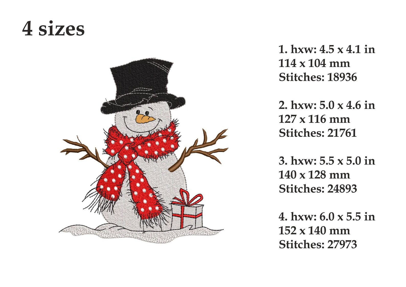 Snowman Embroidery Design Christmas Embroidery File 4 Sizes - Etsy