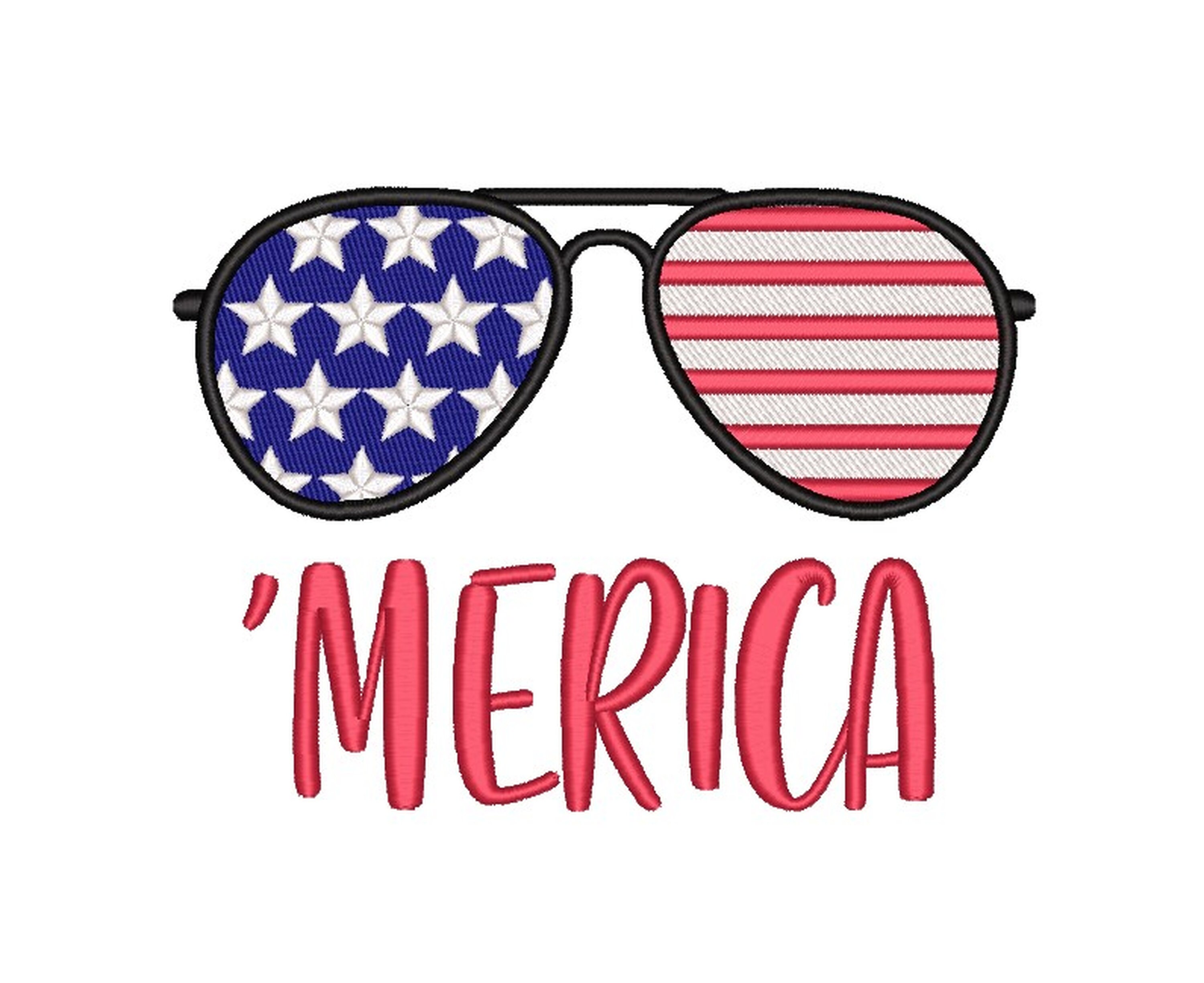 Merica Sunglasses Embroidery Design American Flag Embroidery | Etsy