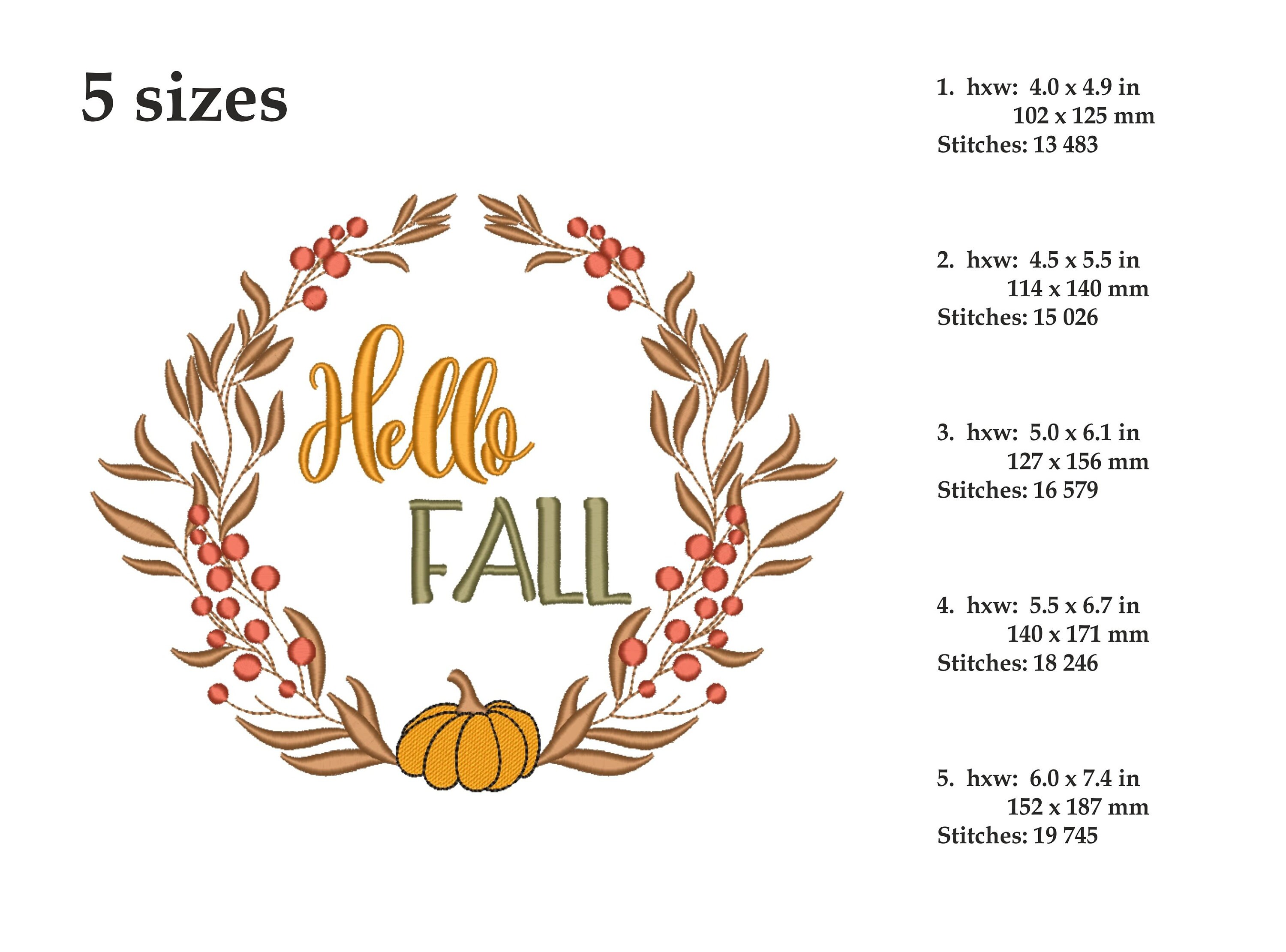 Hello Fall Embroidery Design Autumn Wreath Embroidery File 5 - Etsy