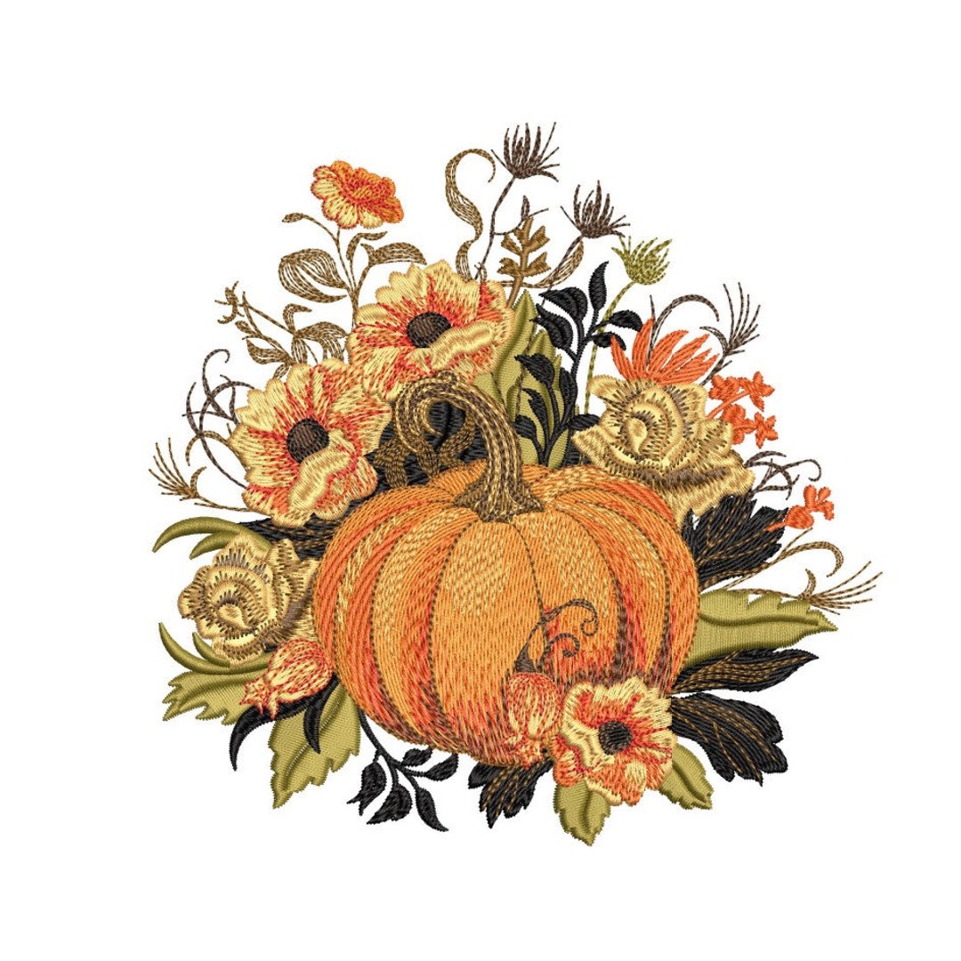 Floral Pumpkin Embroidery Design, Autumn Embroidery File, Thanksgiving ...