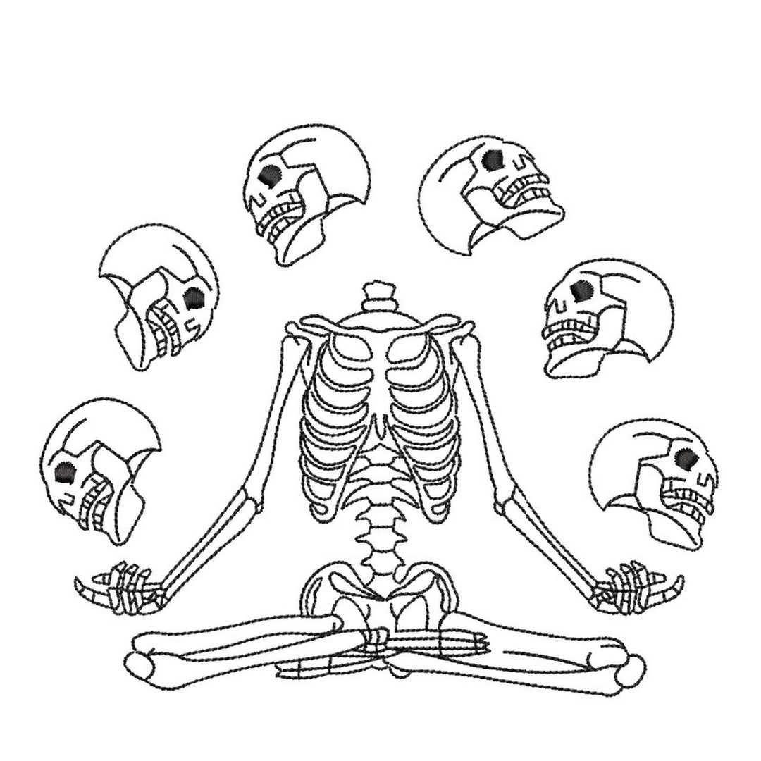 Skeleton Embroidery Design, Halloween Skeleton Meditating Embroidery ...