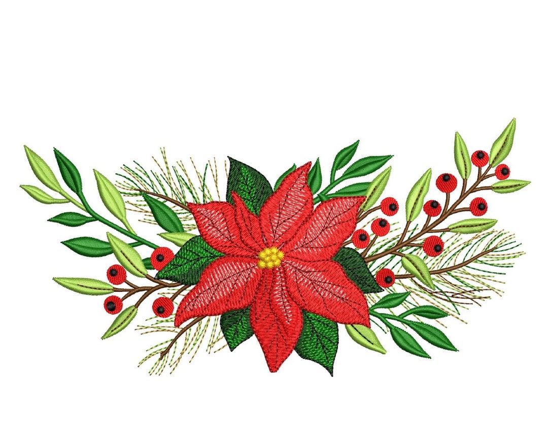 Christmas Poinsettia Embroidery Design, 5 Sizes, Instant Download - Etsy