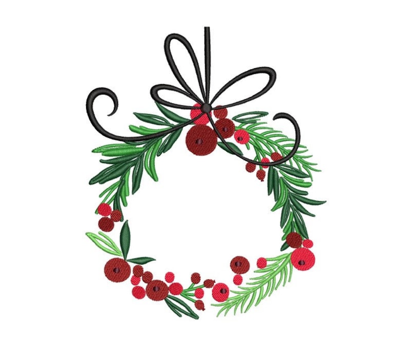 Christmas Wreath Embroidery Design 5 Sizes Instant Download - Etsy