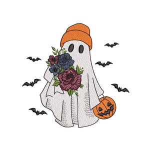 Floral Ghost Embroidery Design, Halloween Ghost Embroidery Design, 3 ...