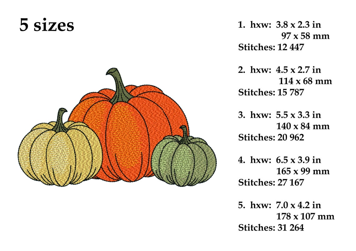 Pumpkin Autumn Thanksgiving Machine Embroidery File 4x4 5x7 6x10 8x8 ...