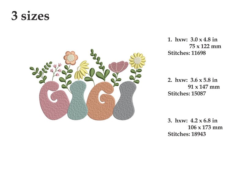Gigi Flower Embroidery Design, 3 Sizes, Instant Download - Etsy