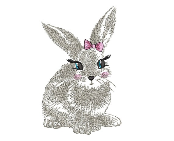 Bunny With a Bow Embroidery Design Easter Embroidery File 3 | Etsy