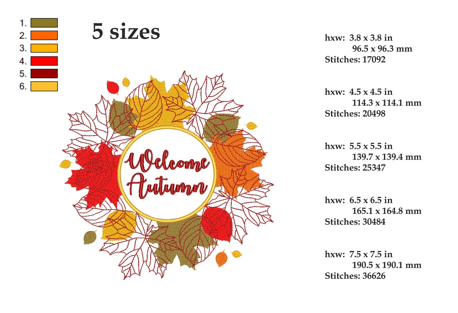 Autumn Machine Embroidery Design Fall Embroidery Design 5 - Etsy