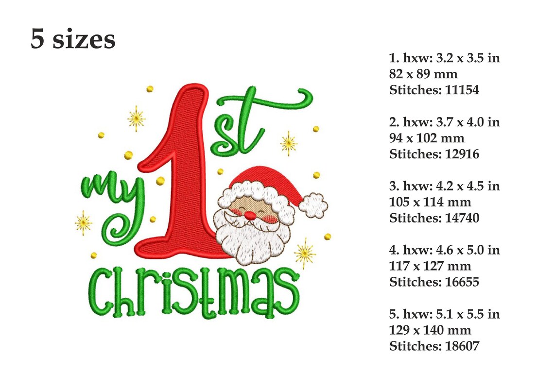 My 1st Christmas Embroidery Design 5 Sizes Instant Download - Etsy