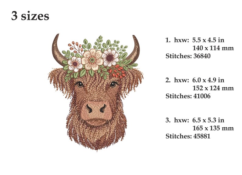 Highland Cow Embroidery Design, Farm Animal Machine Embroidery File, 3 ...