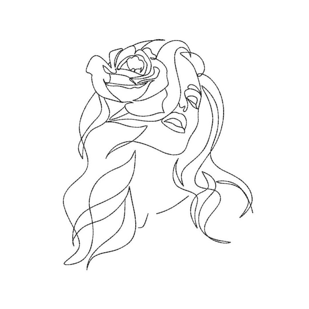 Woman With a Rose Embroidery Design, One Line Art Embroidery Design, 6 ...