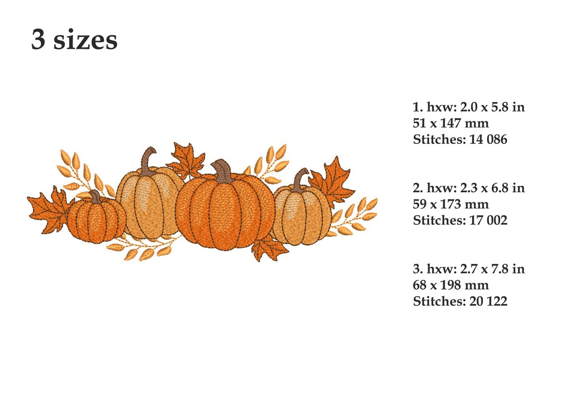Autumn Pumpkins Embroidery Design Fall Embroidery File 3 - Etsy