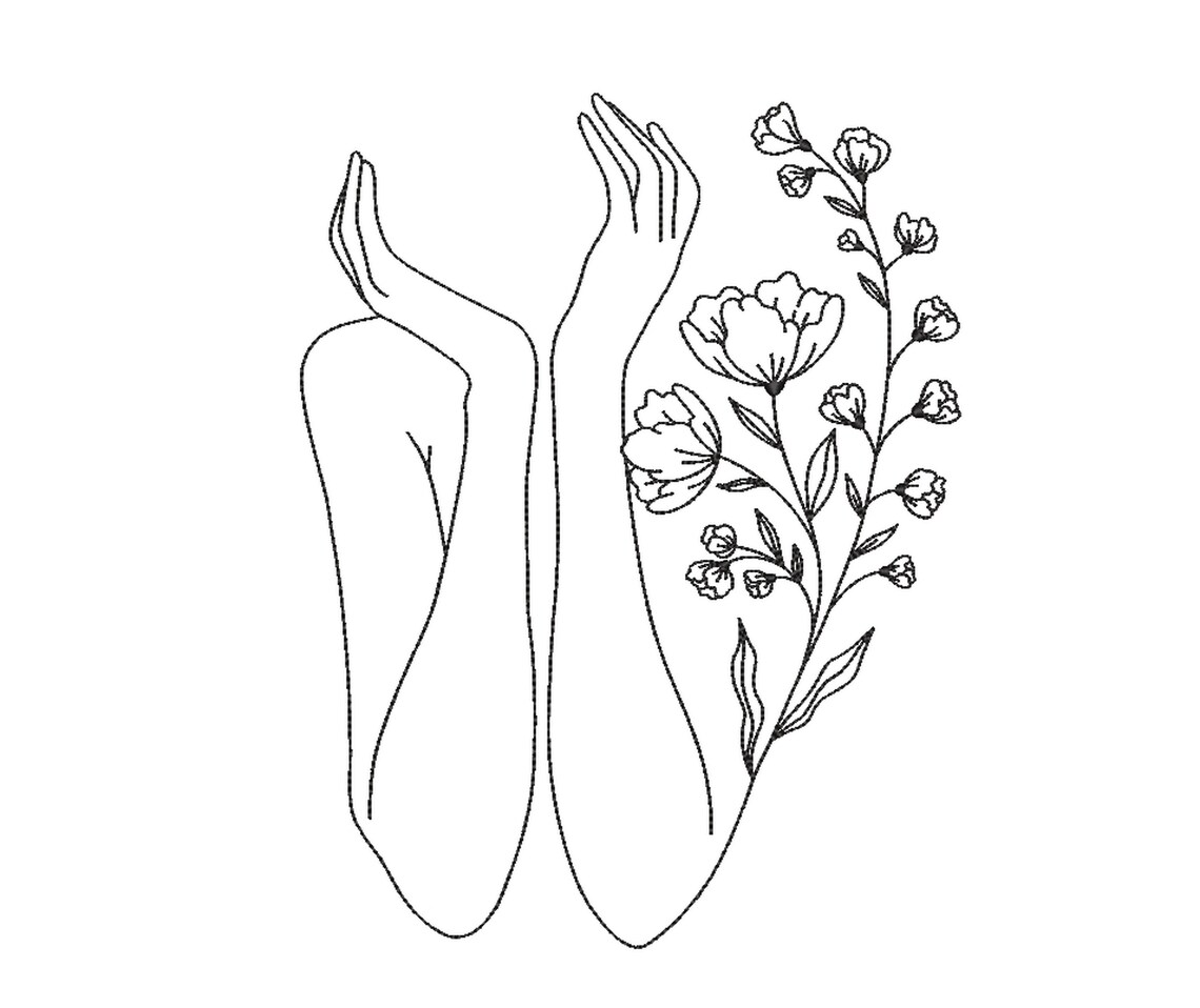 Hands With Flowers Embroidery Design 5 Sizes Instant - Etsy