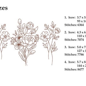 Flowers Line Art Machine Embroidery Design, 4 Sizes, Instant Download ...