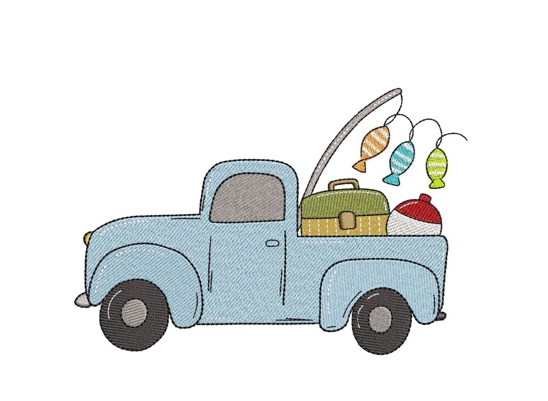 Fishing Machine Embroidery Design, Fishing Truck Embroidery, Summer ...