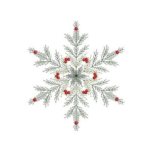 Snowflake Christmas Tree Branch Embroidery Design, 5 Sizes, Instant ...