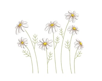 Daisy Flowers Embroidery Design, Flower Machine Embroidery File, 5 ...