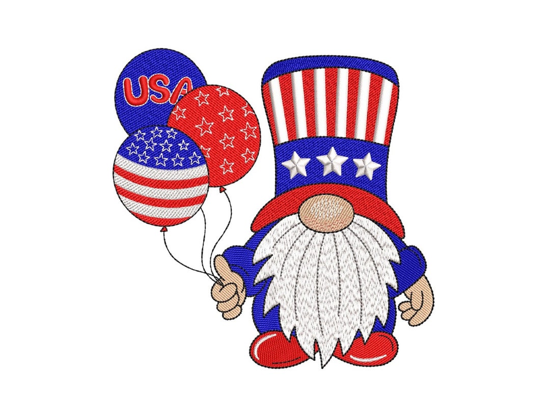 Patriotic Gnome Embroidery Design, American Gnome Embroidery File, 3 ...