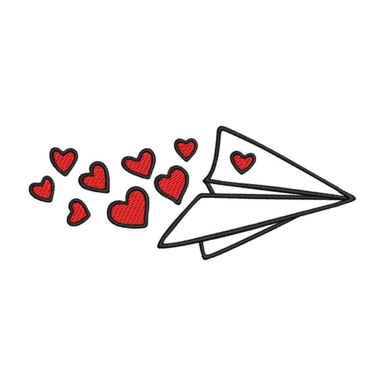Paper Plane With Flying Hearts Machine Embroidery Design, Love ...