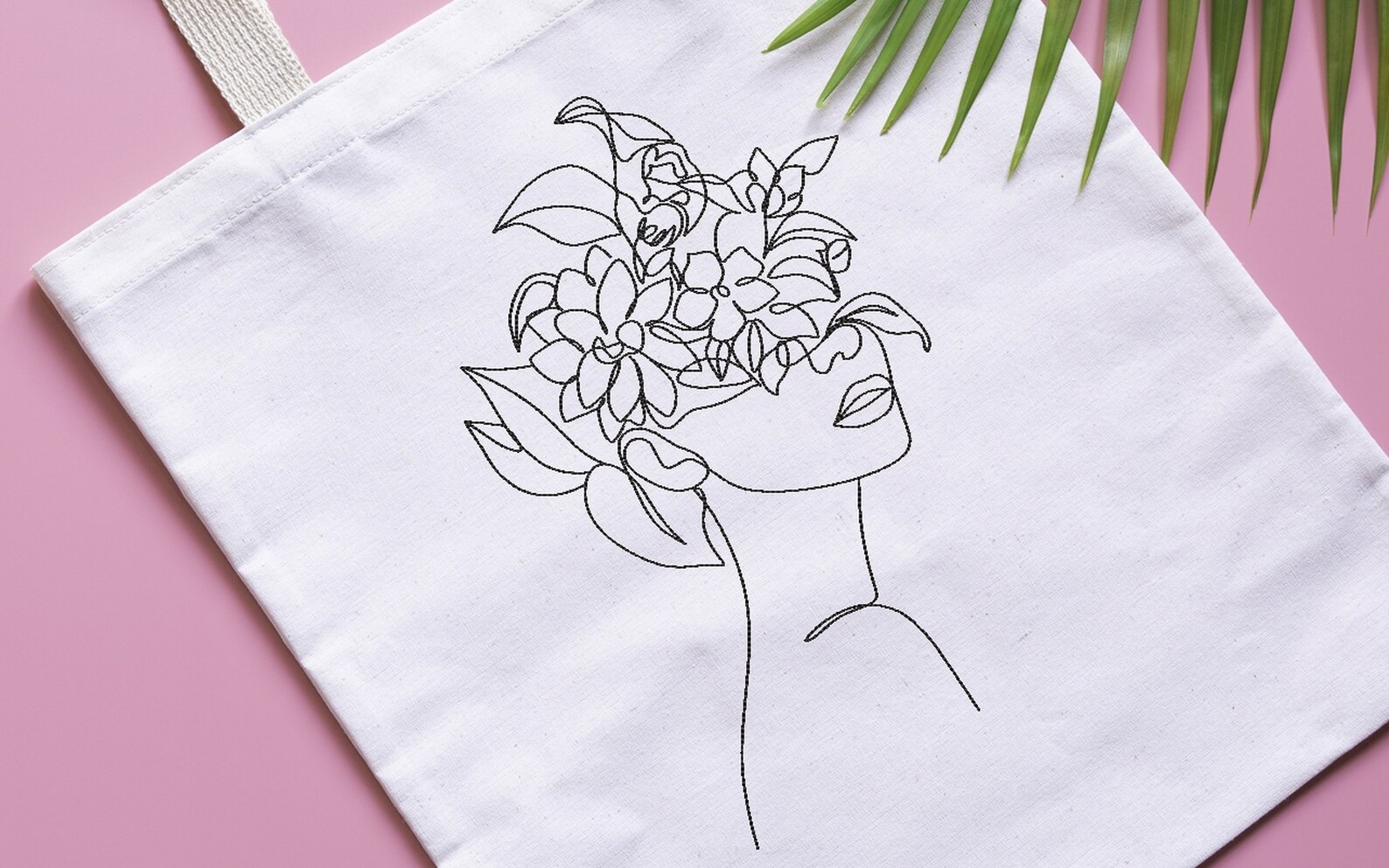 Woman With Flowers Embroidery Design One Line Art Embroidery - Etsy