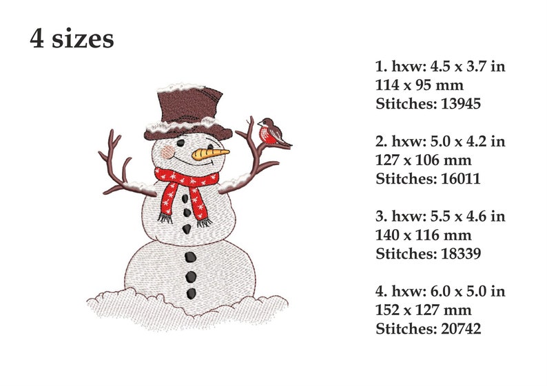 Snowman Embroidery Design Christmas Embroidery File 4 Sizes - Etsy