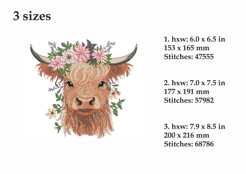 Floral Highland Cow Embroidery Design, Farm Animal Machine Embroidery ...