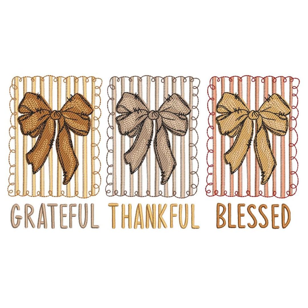 Grateful Thankful Blessed Coquette Bow Embroidery Design Fall Autumn ...