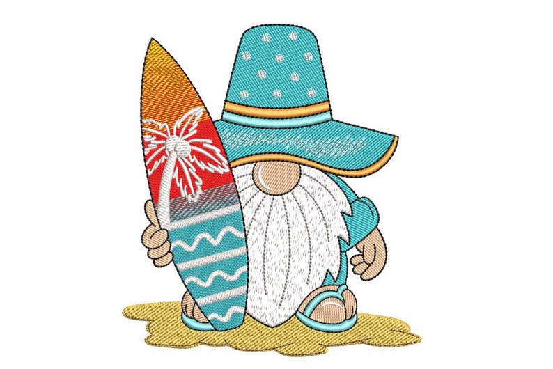 Summer Surfer Gnome Embroidery Design, 3 Sizes, Instant Download - Etsy