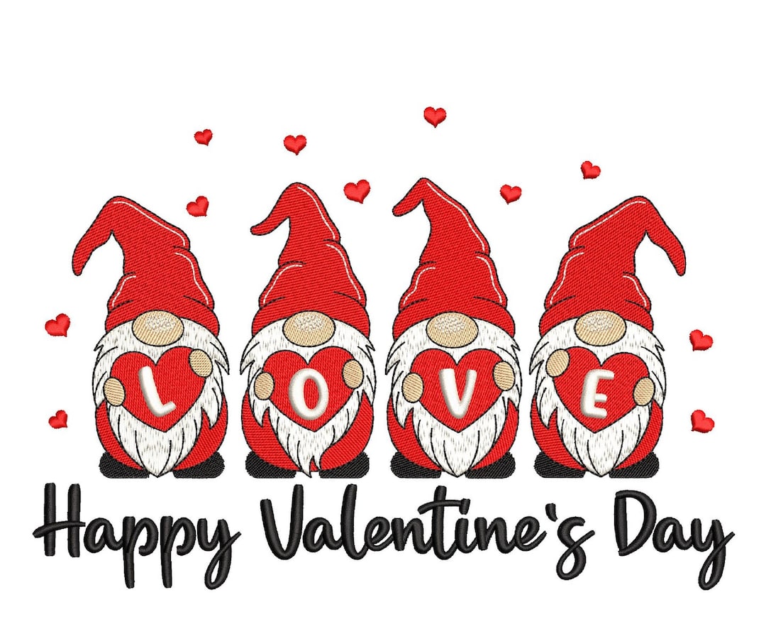 Valentine Gnomes Embroidery Design, Happy Valentine's Day Embroidery ...