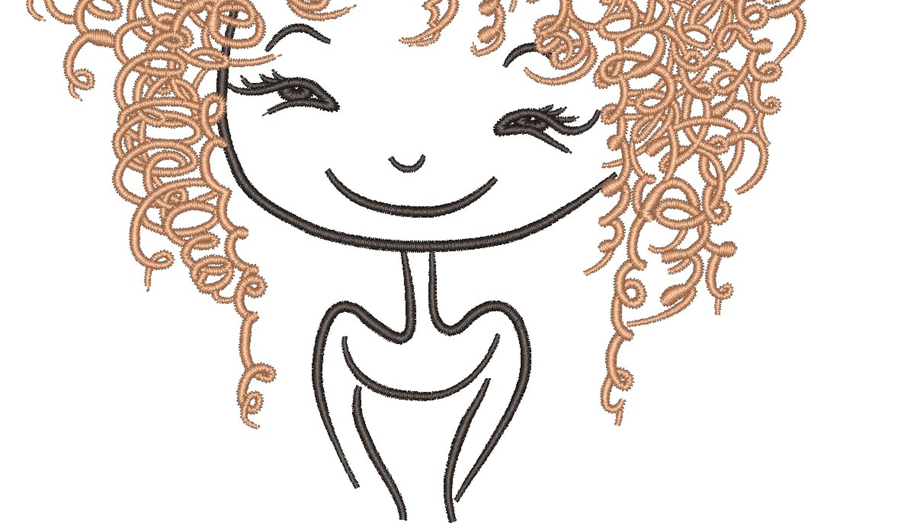 Curly hair girl embroidery design | Etsy
