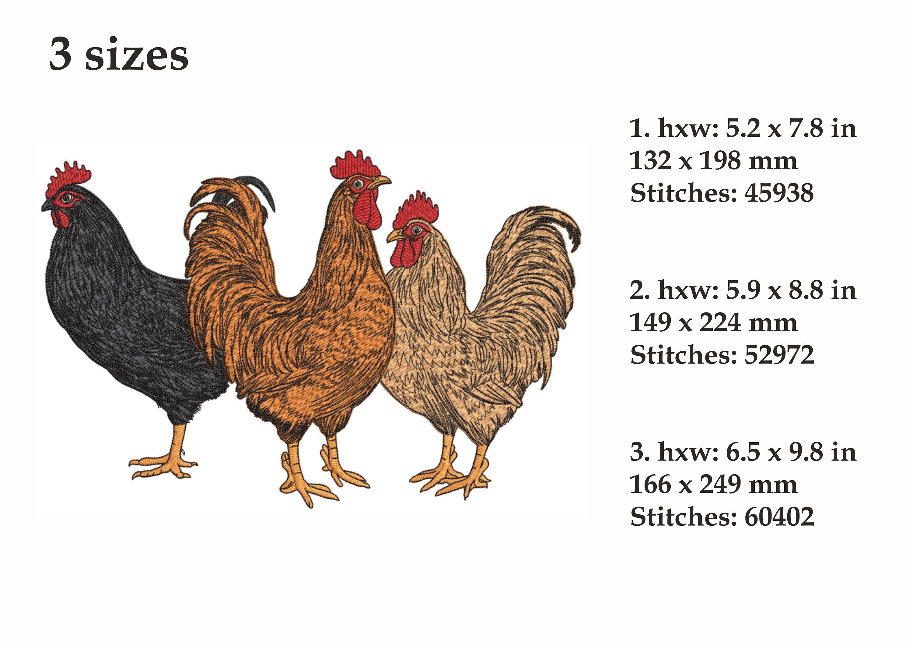 Three Chickens Embroidery Design, Farm Animal Embroidery Design, 3 ...