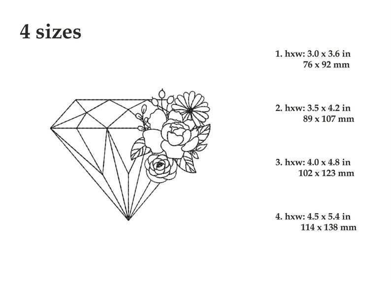 Flower Diamond Embroidery Design 4 Sizes Instant Download - Etsy