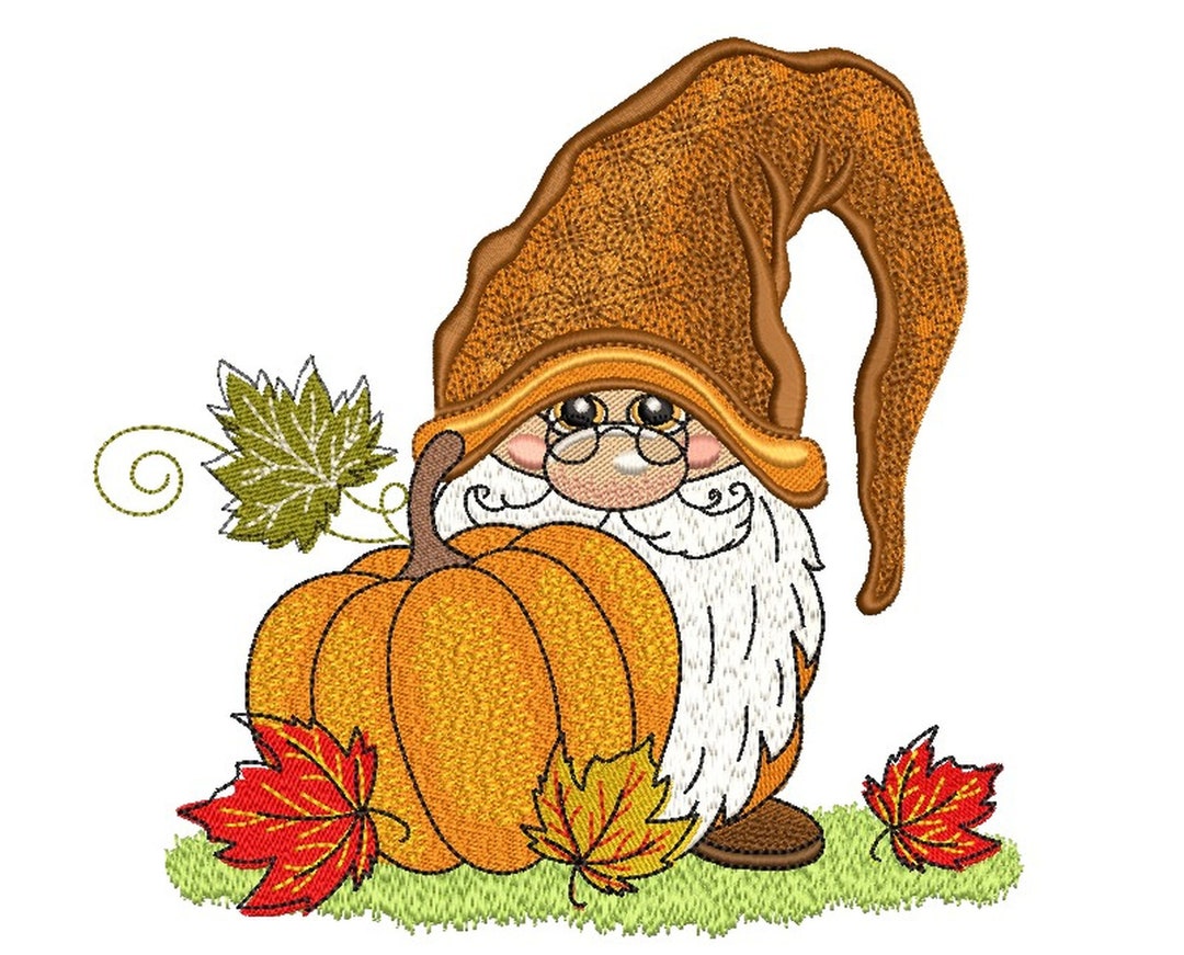 Fall Gnome With Pumpkin Embroidery Design, Autumn Gnome Machine ...