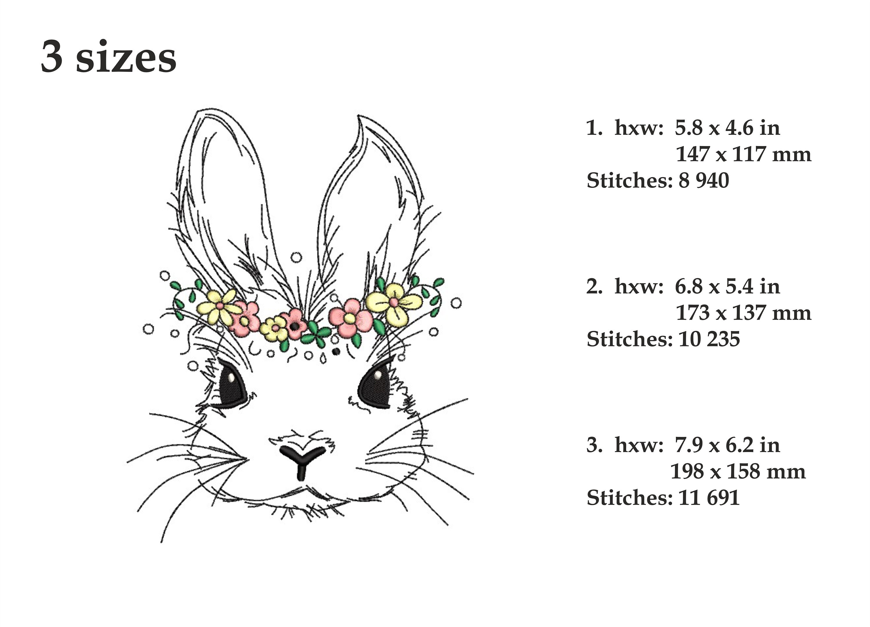 Floral Easter Bunny Embroidery Design 3 Sizes Instant | Etsy