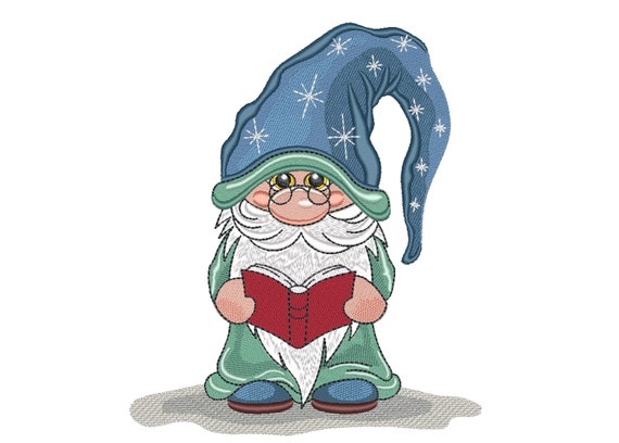 Reading Gnome Embroidery Design 3 Sizes Instant Download | Etsy