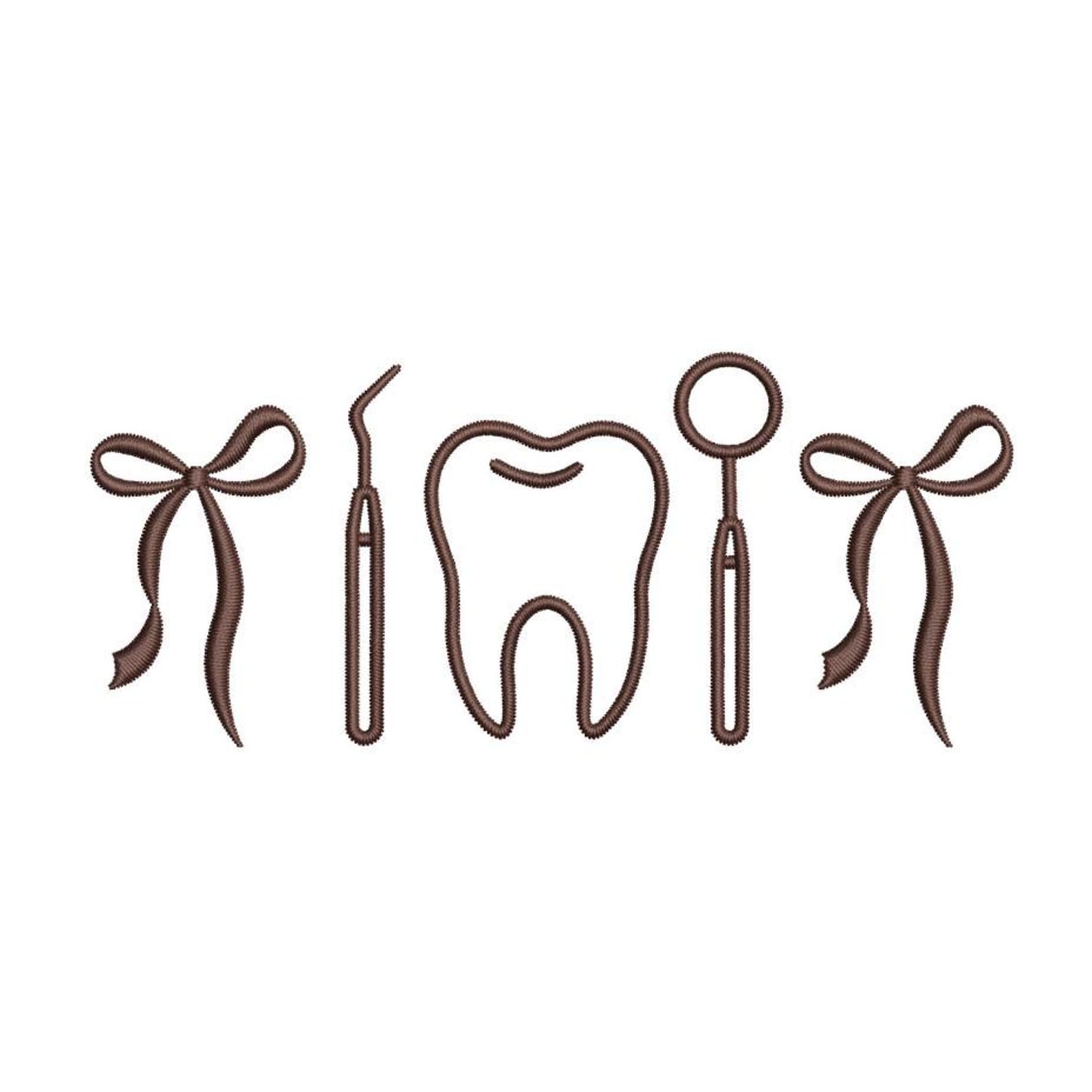 Dental Tooth With Bows and Tools Machine Embroidery Design, 5 Sizes ...
