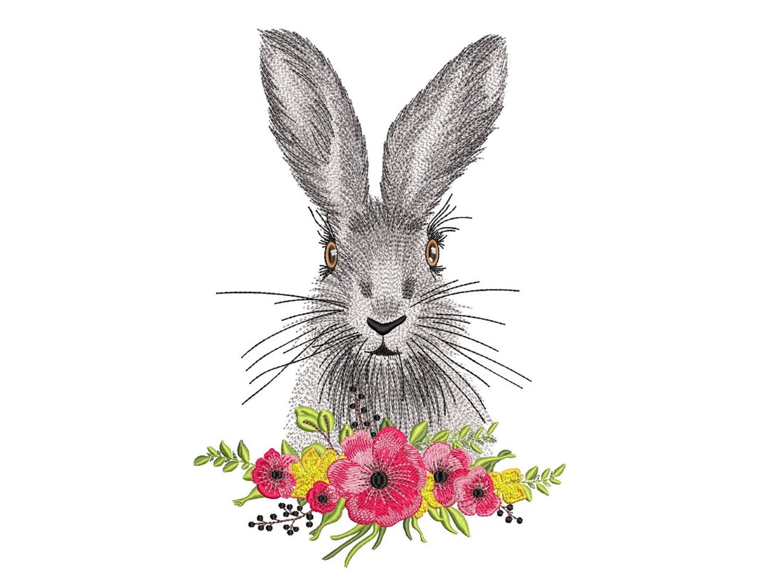 Floral Bunny Embroidery Design, 3 Sizes, Instant Download - Etsy