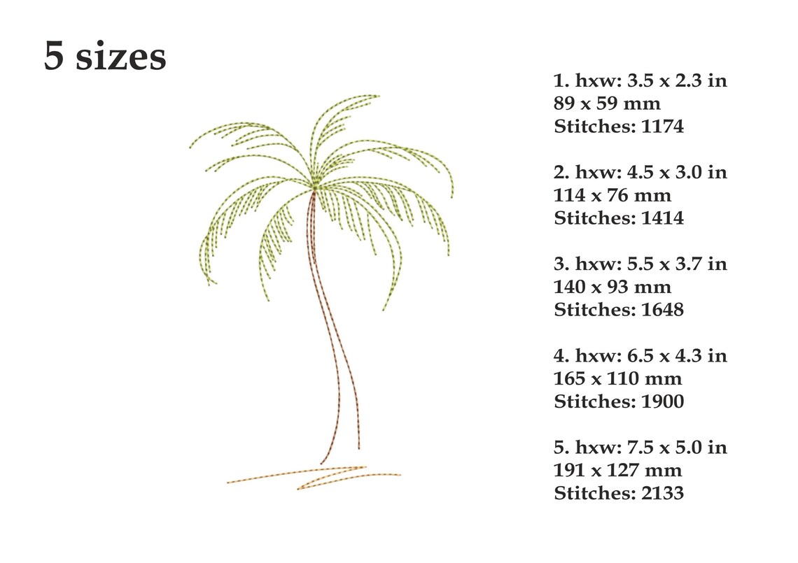 Palm Tree Embroidery Design, Summer Beach Embroidery Design, 5 Sizes ...