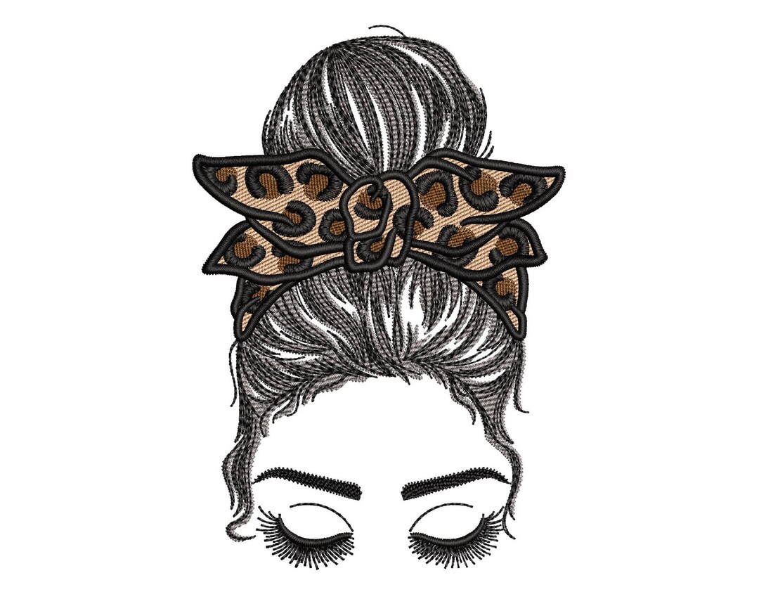 Messy Bun Mom Embroidery Design, Girl With Lashes Embroidery File, Mom ...