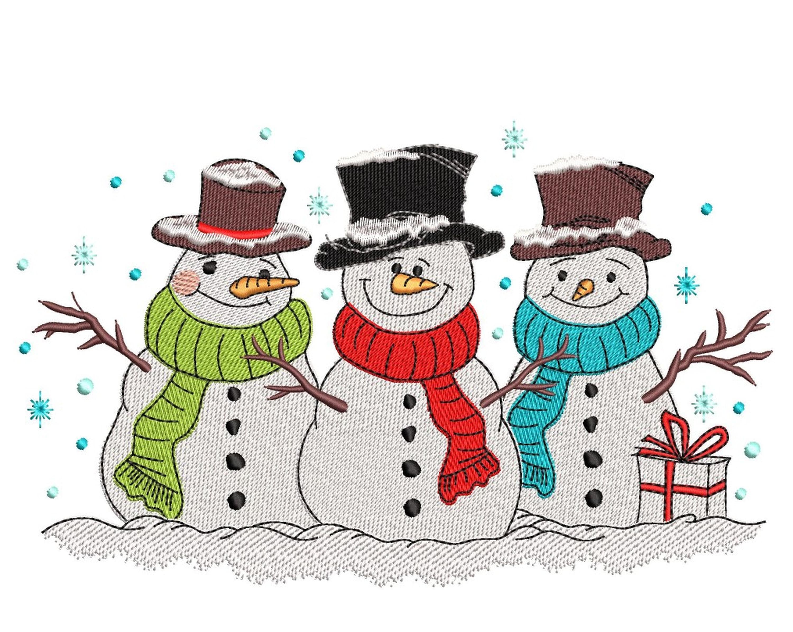 Snowmen Embroidery Design Christmas Embroidery File 5 Sizes - Etsy