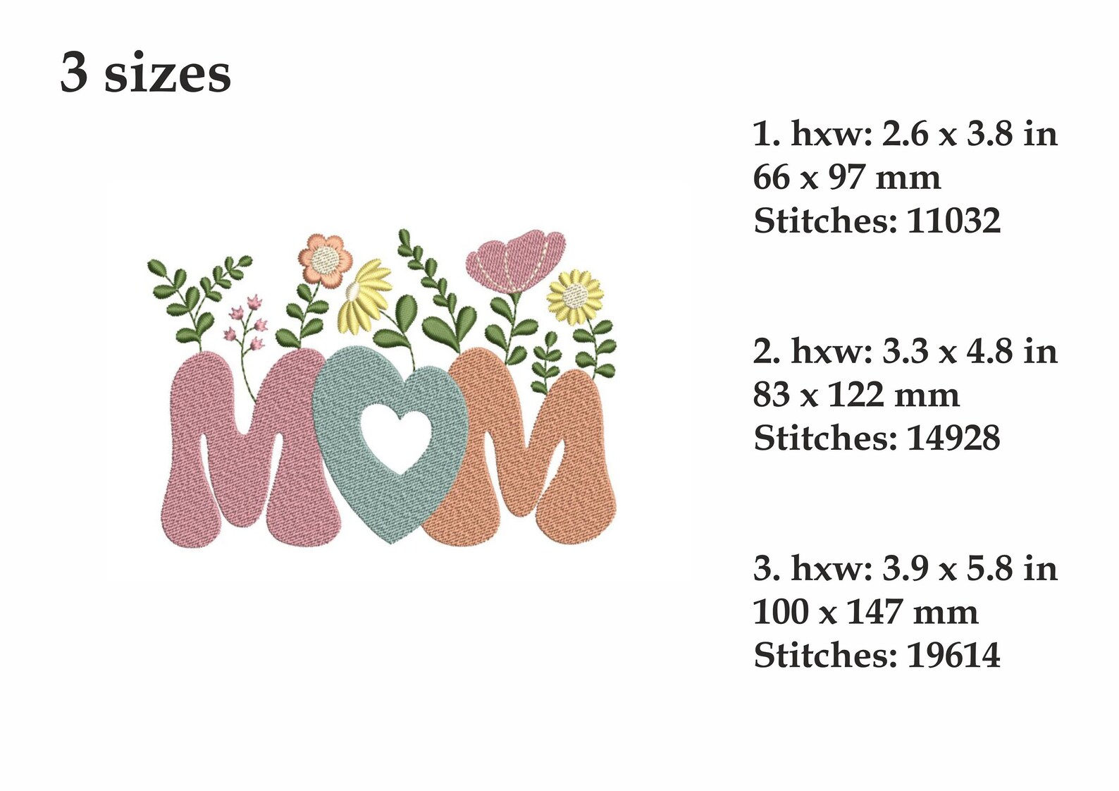 Mom Flower Embroidery Design, Retro Mothers Day Embroidery File, 3 ...