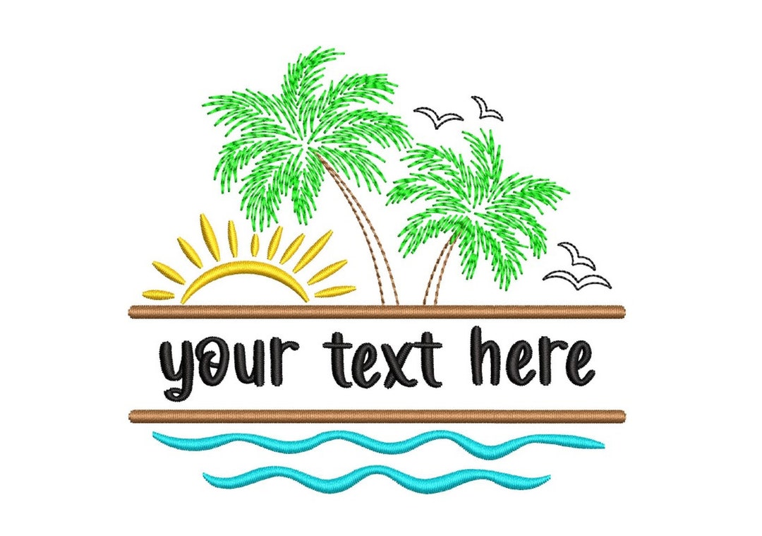 Palm Tree Split Frame Embroidery Design, Ocean Waves Embroidery, Beach ...