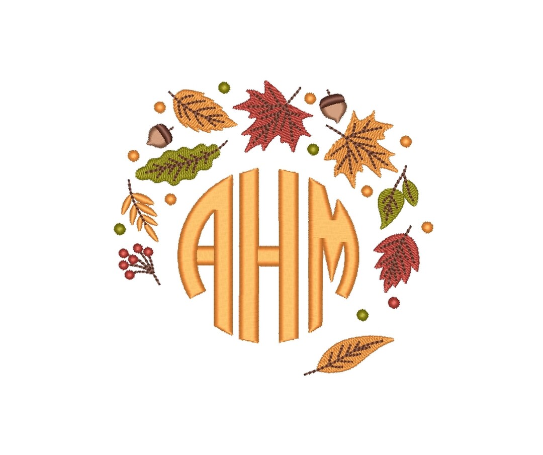 Fall Monogram Machine Embroidery Design, Autumn Leaves Embroidery ...