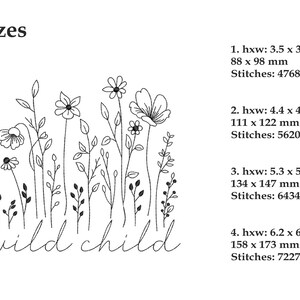 Wild Child Embroidery Design, Wildflower Embroidery Design, 4 Sizes ...